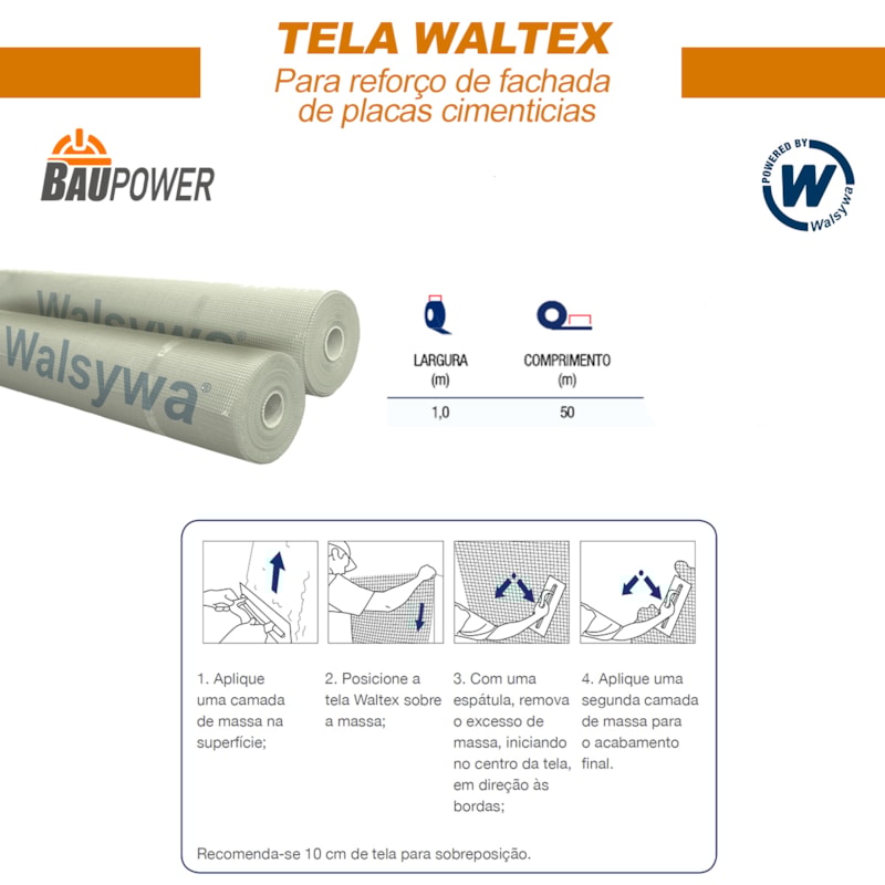 TELA PARA REFORÇO WALTEX 1,0 X 50 M UN COM 1 PC - Baupower